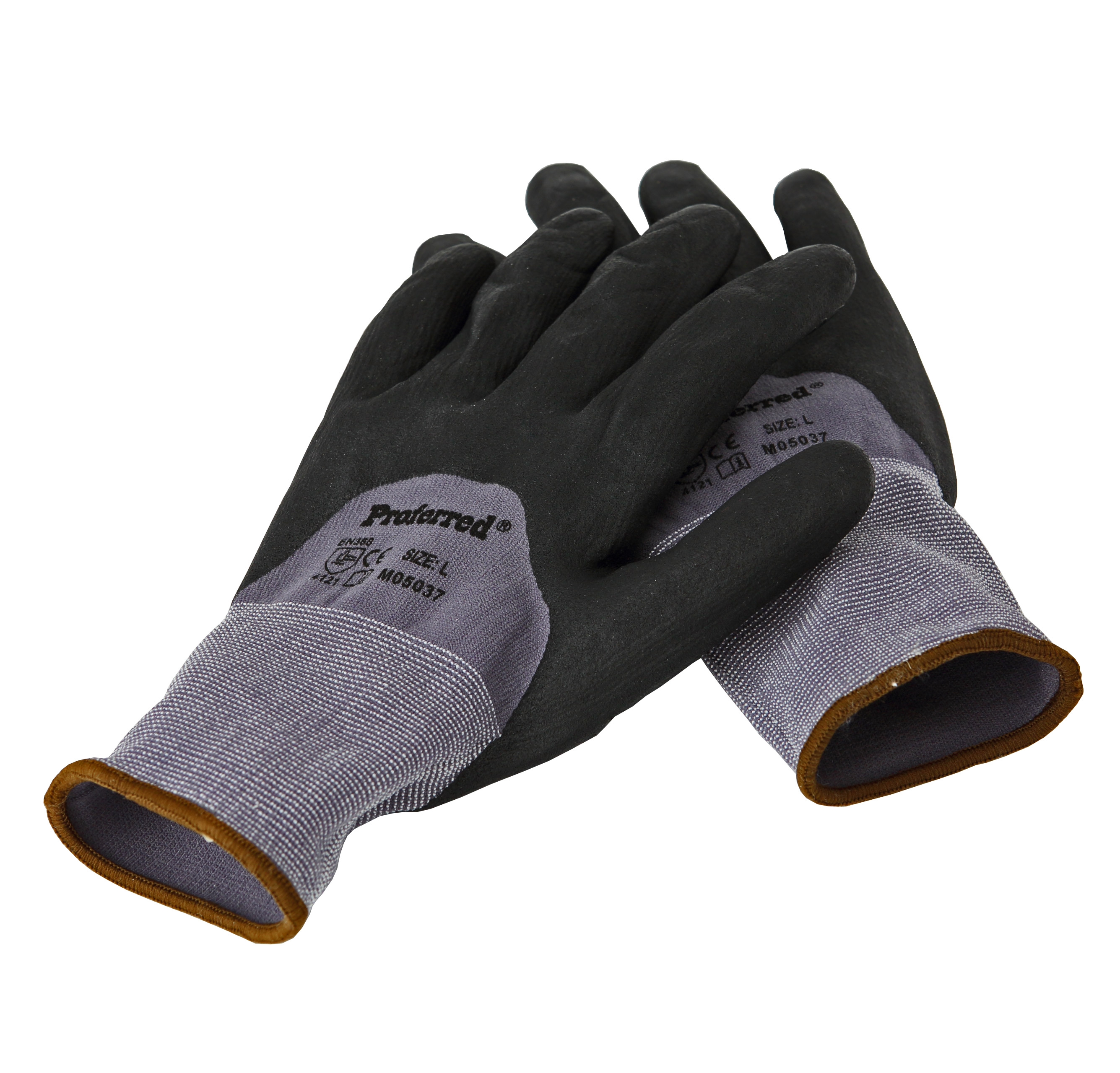L BLACK NITRILE / GRAY LINER WITH PALM DOTS PROFERRED INDUSTRIAL GLOVES